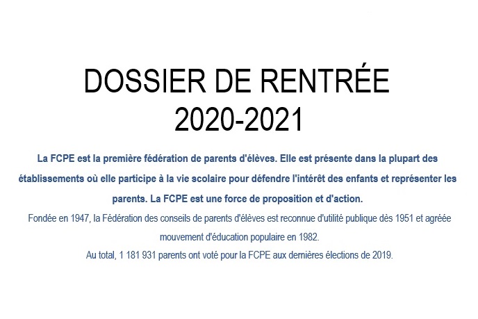 La rentrée 2020-21 des parents adhérents à la FCPE | FCPE
